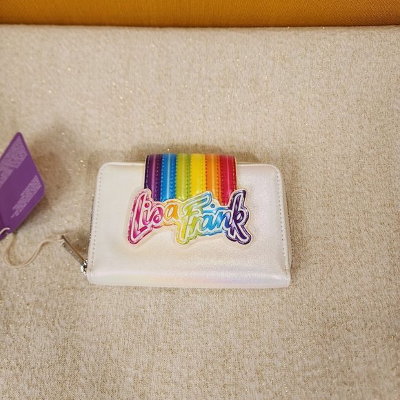 Loungefly | Bags | Loungefly Lisa Frank Rainbow Logo Pearlescent Zip ...